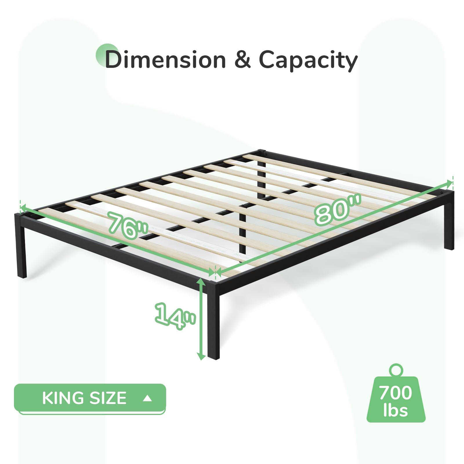 Snapklik.com : King Size Bed Frame Without Headboard, Metal Platform ...