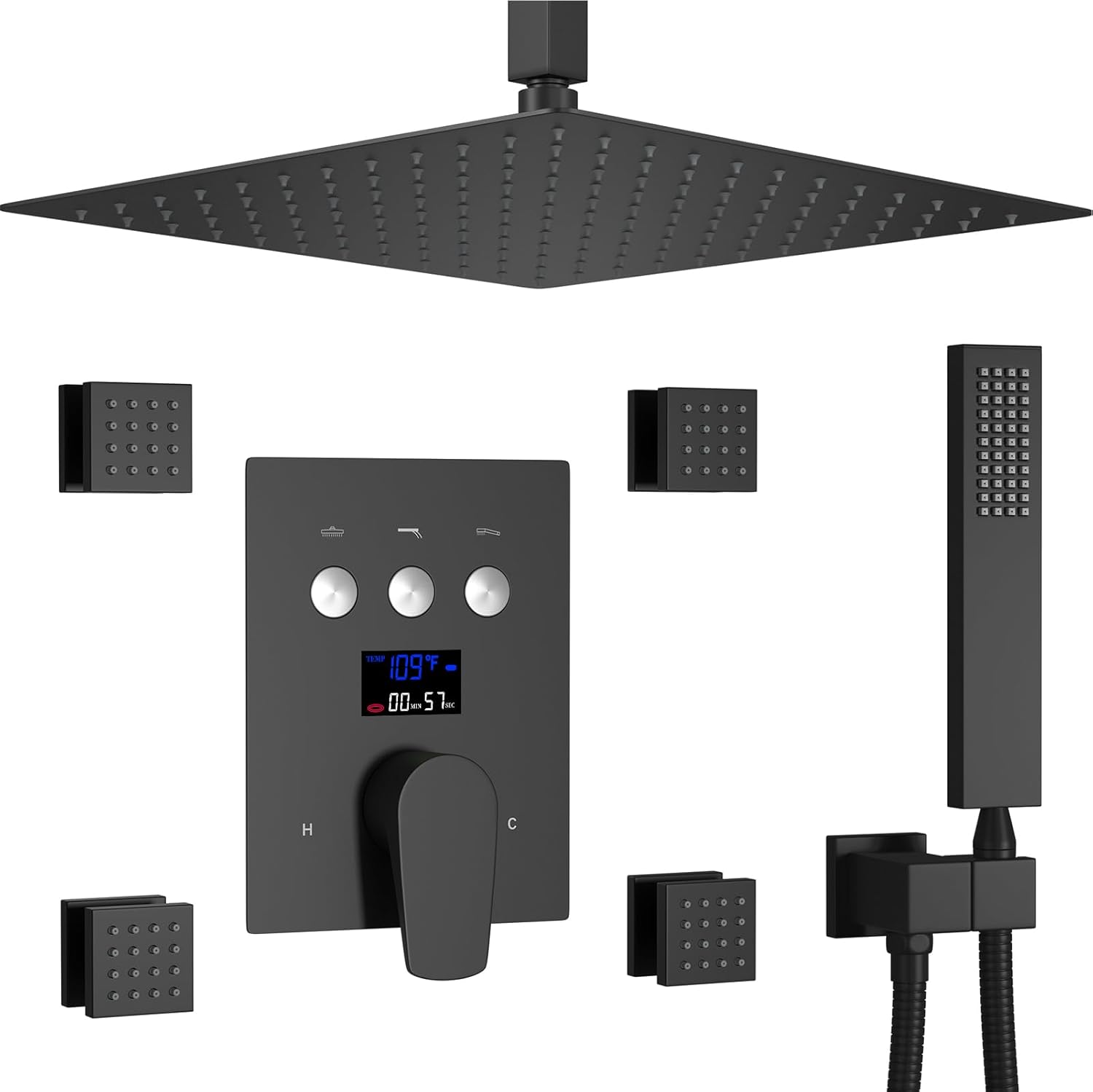 KATAIS Rain Shower System Matte Black Temperature Display Digital ...