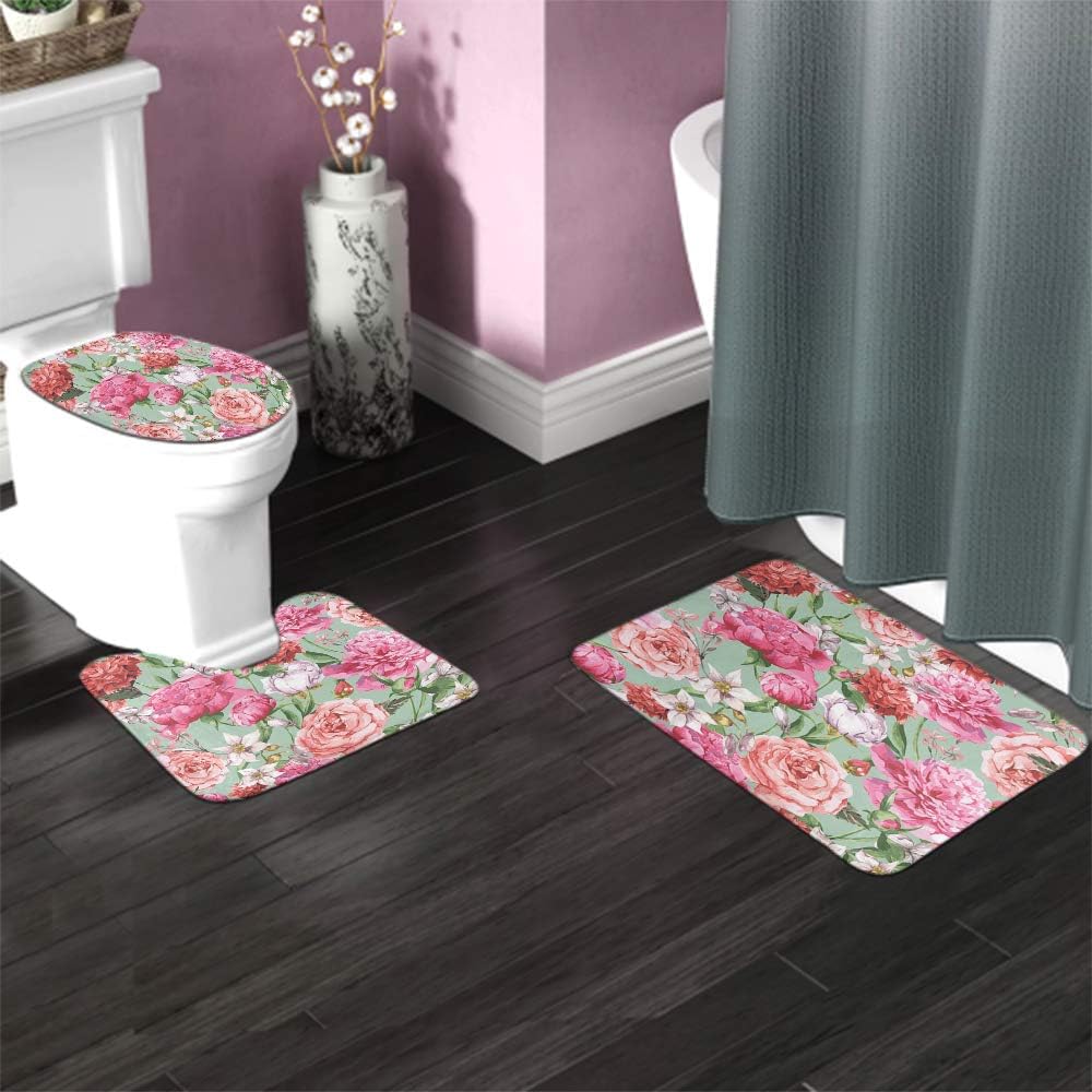 Moslion Rose Bath Mat Watercolor Floral Toilet Seat Set sold by Foxhole ...