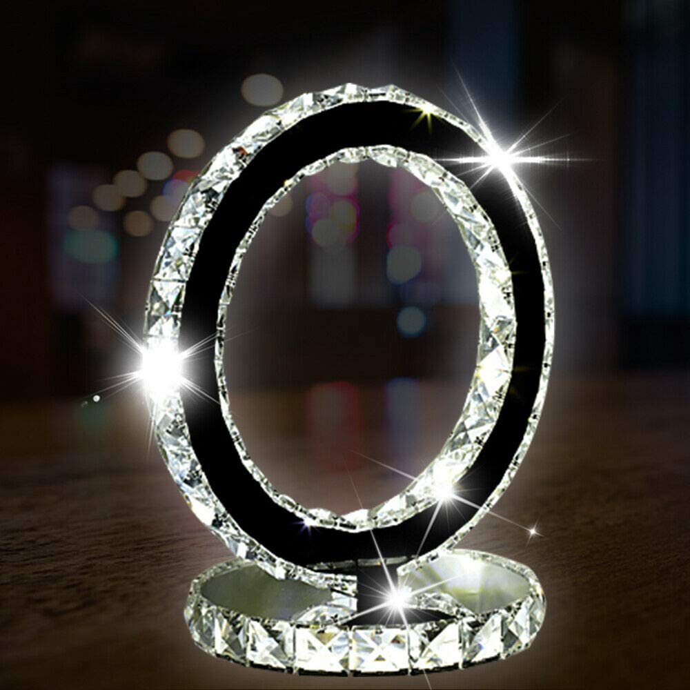 Lightakai Table Lamp, Crystal Table Lamp Crushed Diamond LED Round Ring ...