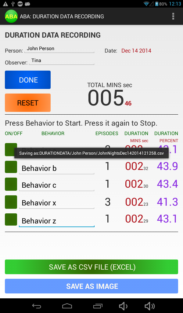 Autism ABA Datasheets: Duration Data Recording - App on the Amazon Appstore