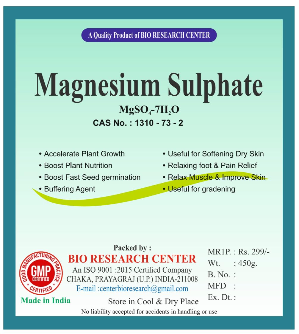 BIO RESEARCH CENTER Magnesium Sulphate (MgSO4) Epsom Salt, Muscle ...
