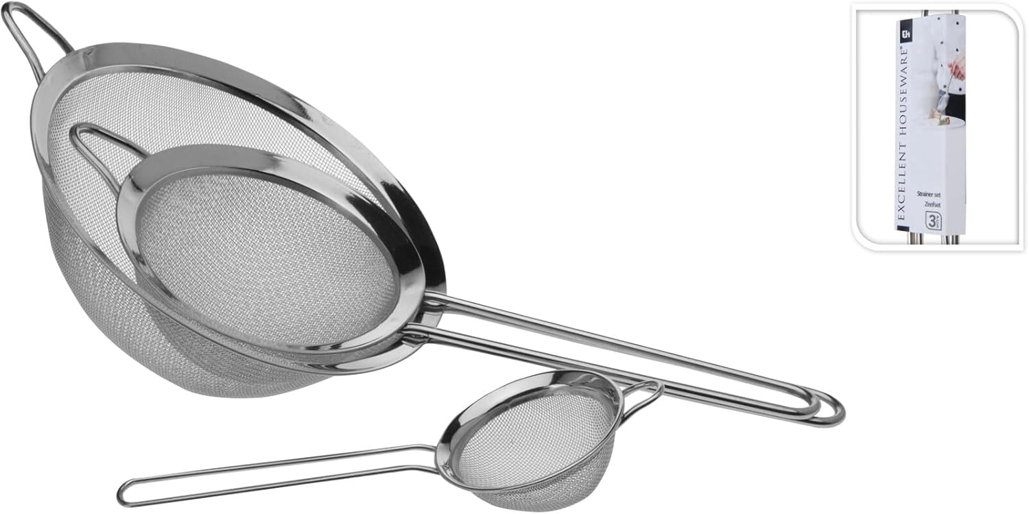 Galvog® 3Pc Stainless Steel Strainer and Sieve Sifter Set | 8cm, 14cm ...