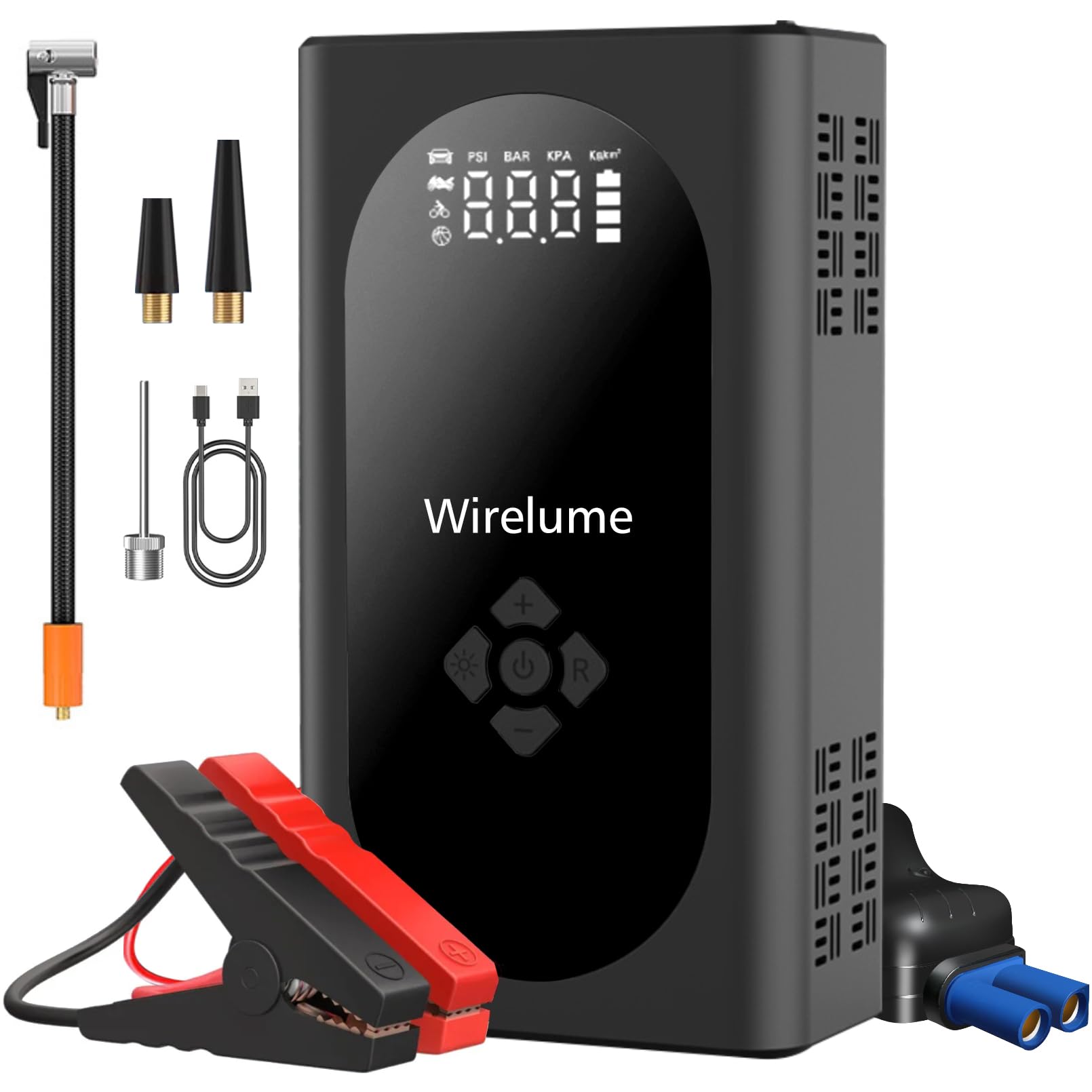 Wirelume 4000A Car Jump Starter with Air Compressor (10L Gas/8L Diesel ...