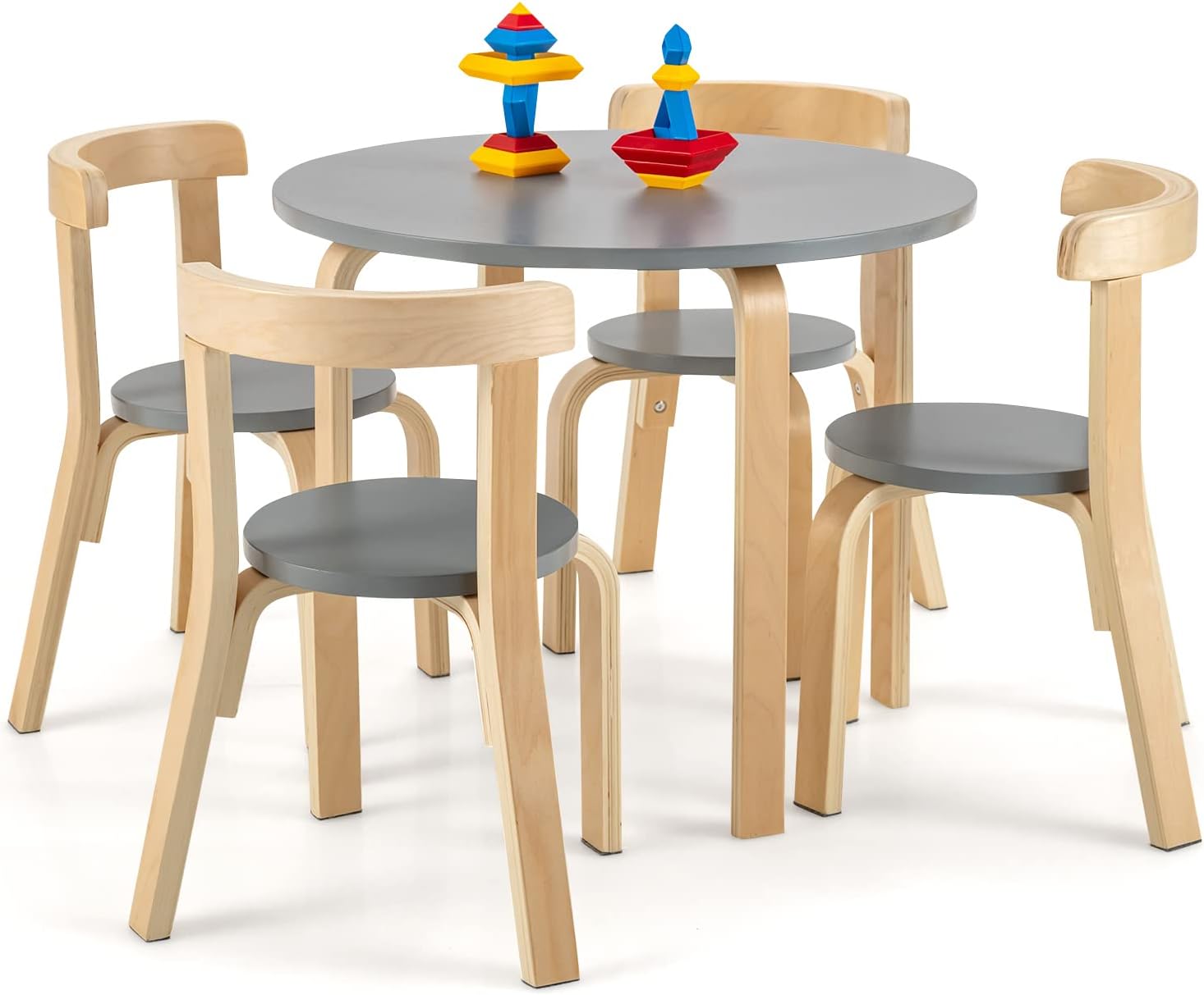 COSTWAY 5-Piece Kids Table and Chair Set, Children Wooden Activity ...