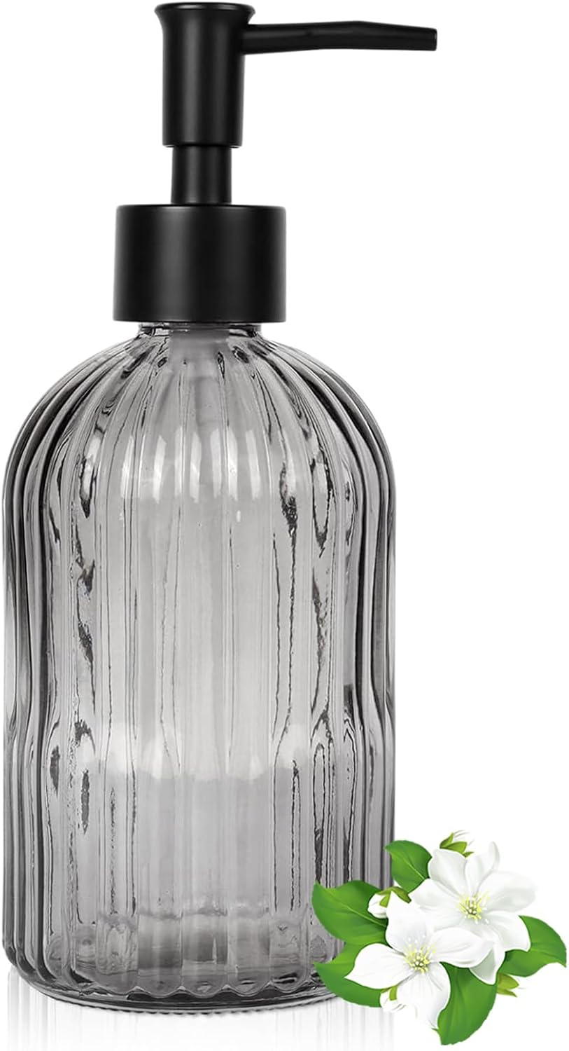 Amazon.com: 14Oz Black Pump Glass Soap Dispenser, Gray Stripe ...