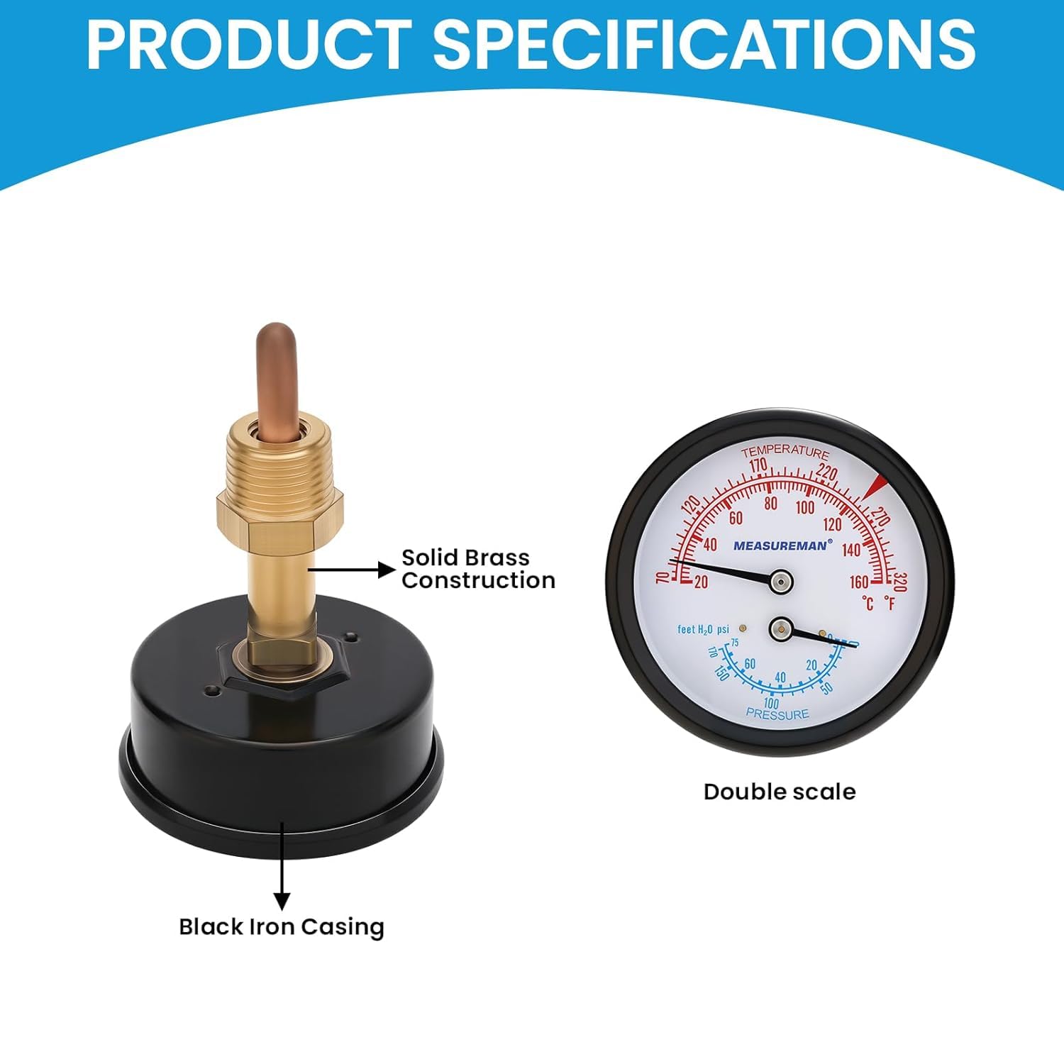 Snapklik.com : MEASUREMAN Commercial Tridicator Boiler Gauge Kit, 2.5 ...