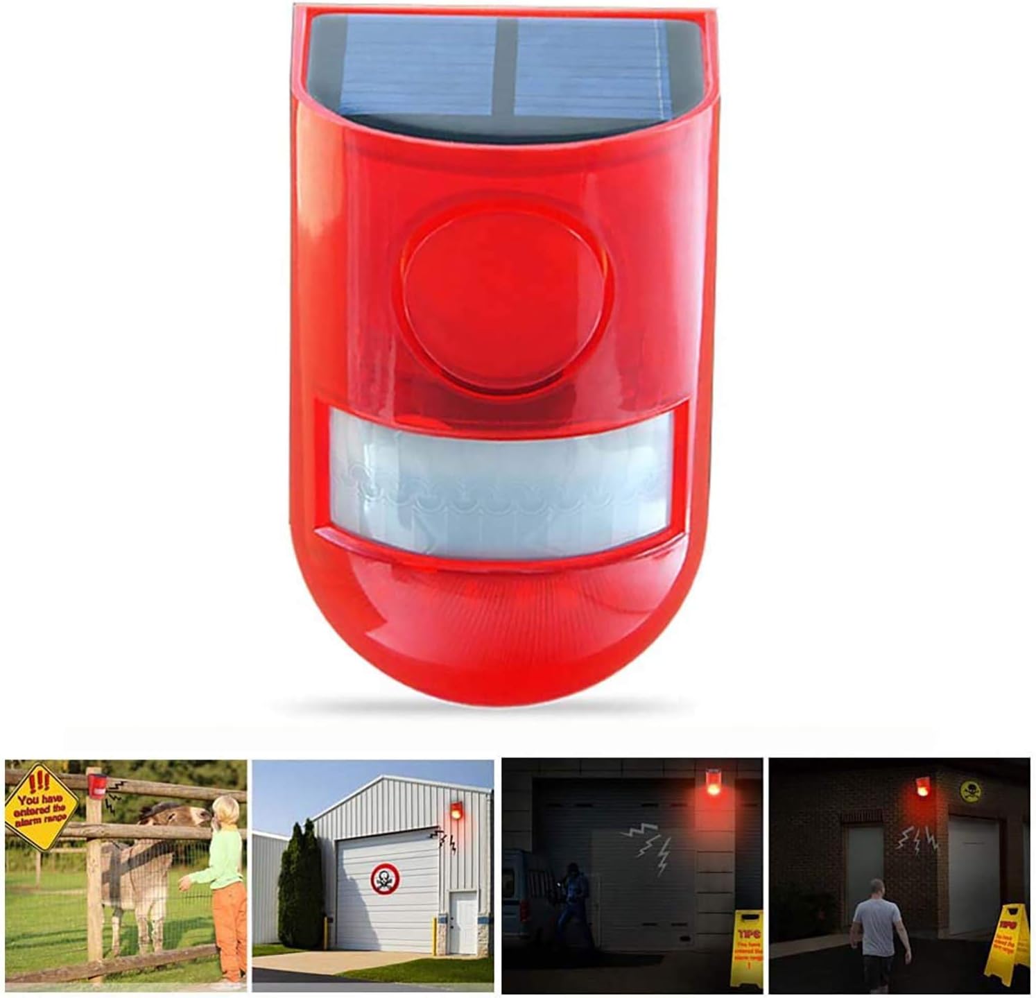 Solar Strobe Light, RISOON Solar Alarm Light with Motion Detector 129db 24 Hours Mode + Night ...