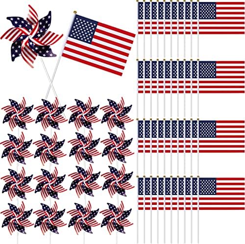 Amazon.com: 72 Pieces Patriotic American Pinwheel 4th of July Mini Flag ...