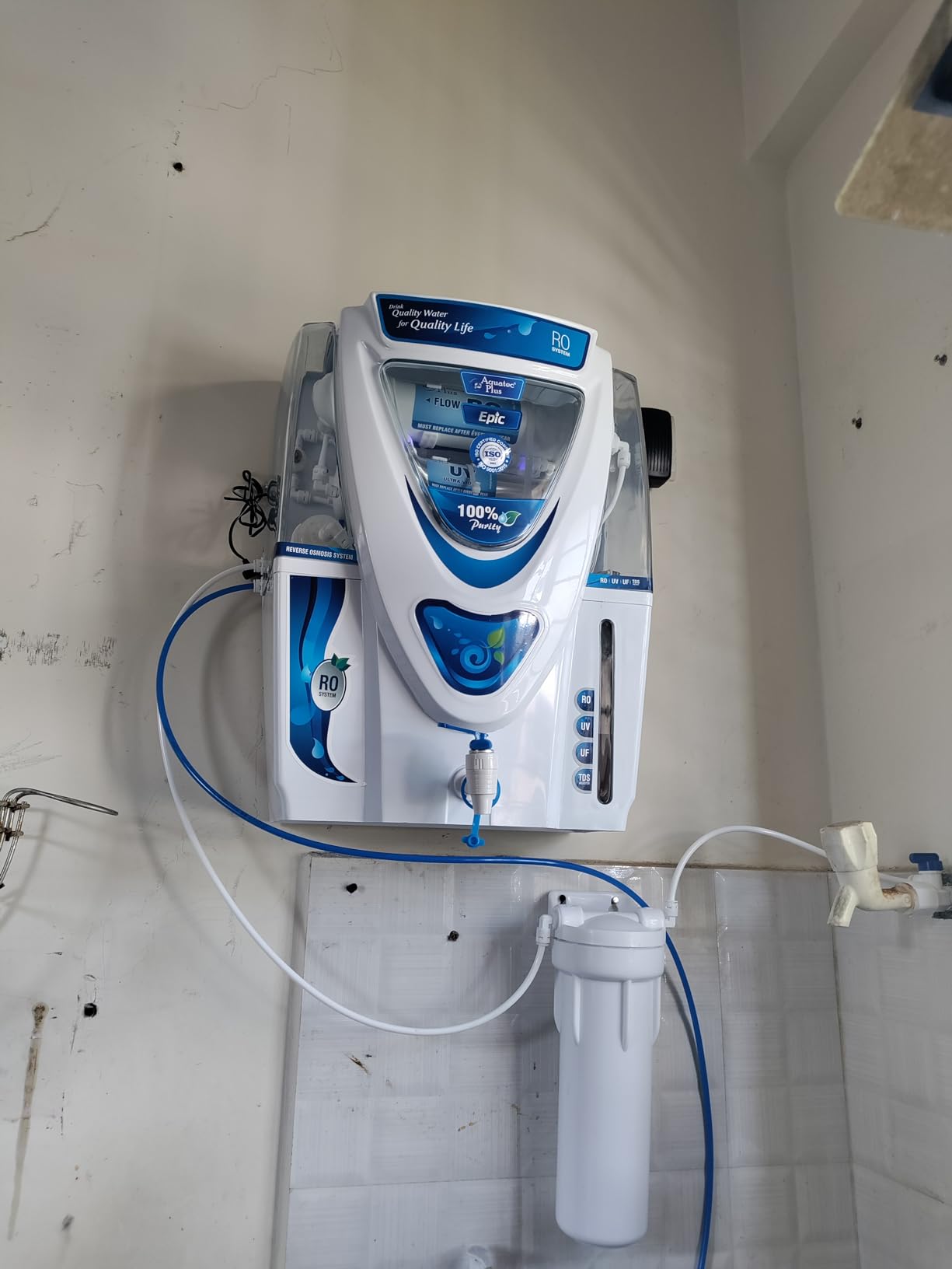 Aquatec Plus - Epic 15L RO + UV + UF + TDS Water Purifier for Home (White) Work Up to 2500 TDS ...