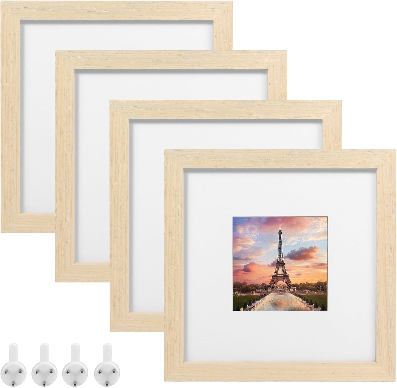 Amazon.com - Kilarero 8x8 Picture Frame Set of 4, Solid Oak Wood 4x4 ...