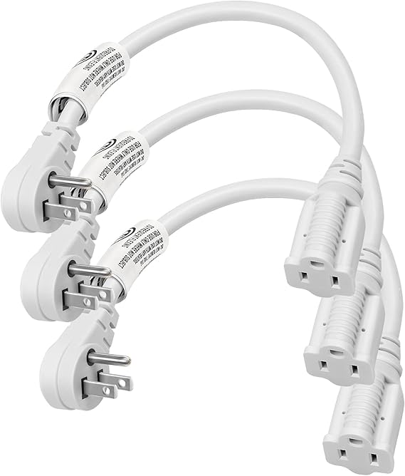 DEWENWILS 1 Foot Extension Cord, Low Profile Angled Flat Plug, 3 Prong ...