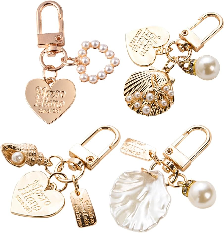 jojofuny Pearl Key Chain 4pcs Pearl Shell Shape Key Ring Lovely ...