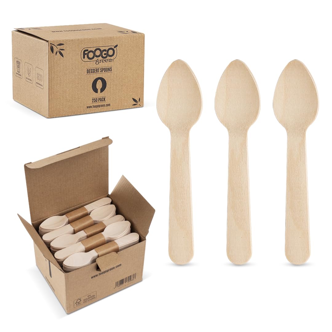 FOOGO Green 250pcs Disposable Wooden Dessert Spoons, FSC® Certified ...