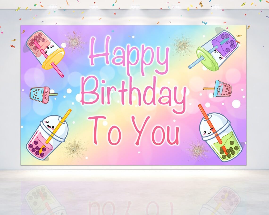 Amazon.com : 5x3FT Boba Backdrop for Birthday Party Decoration. Bubble ...