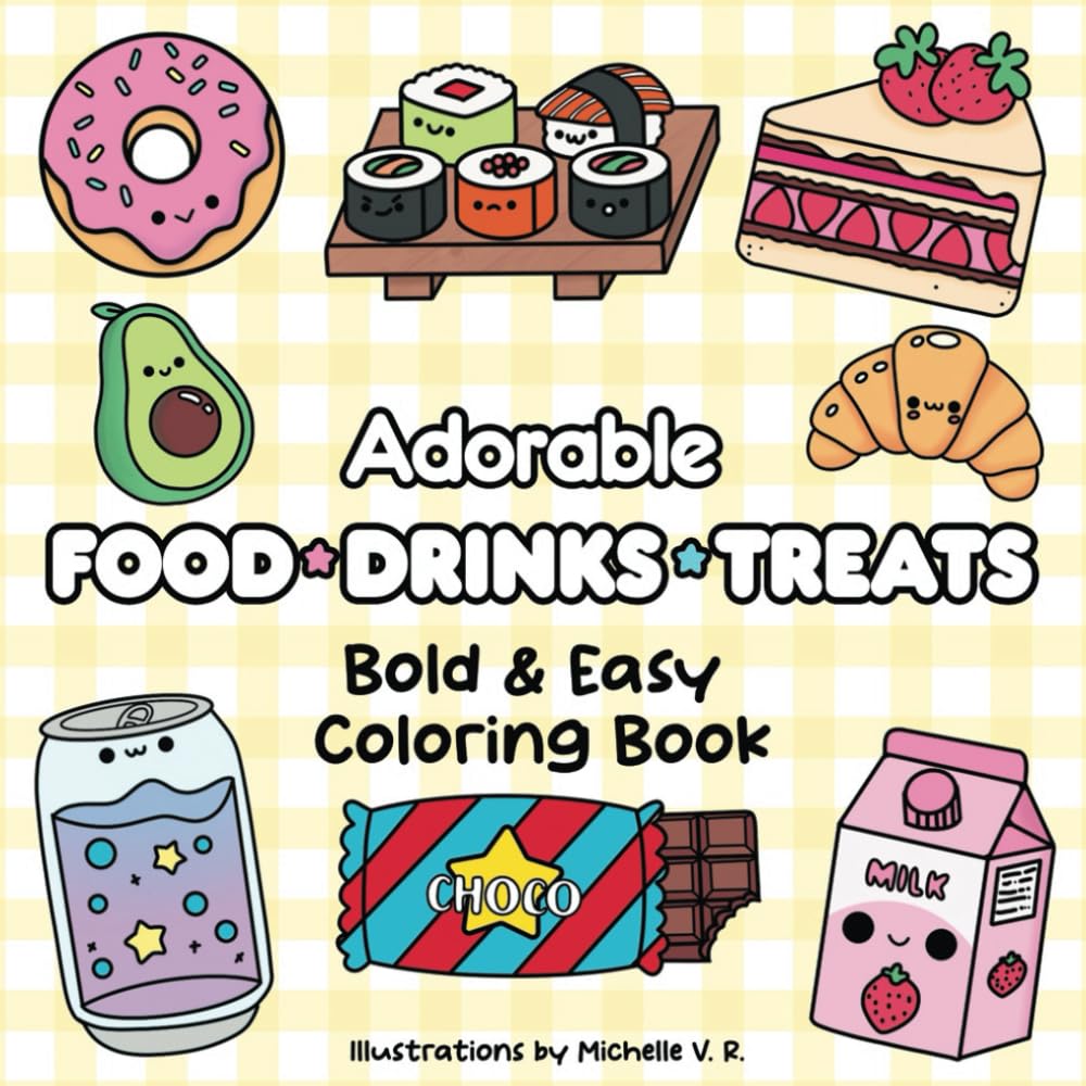 Amazon.com: Adorable Food Drinks and Treats Bold and Easy Coloring Book ...