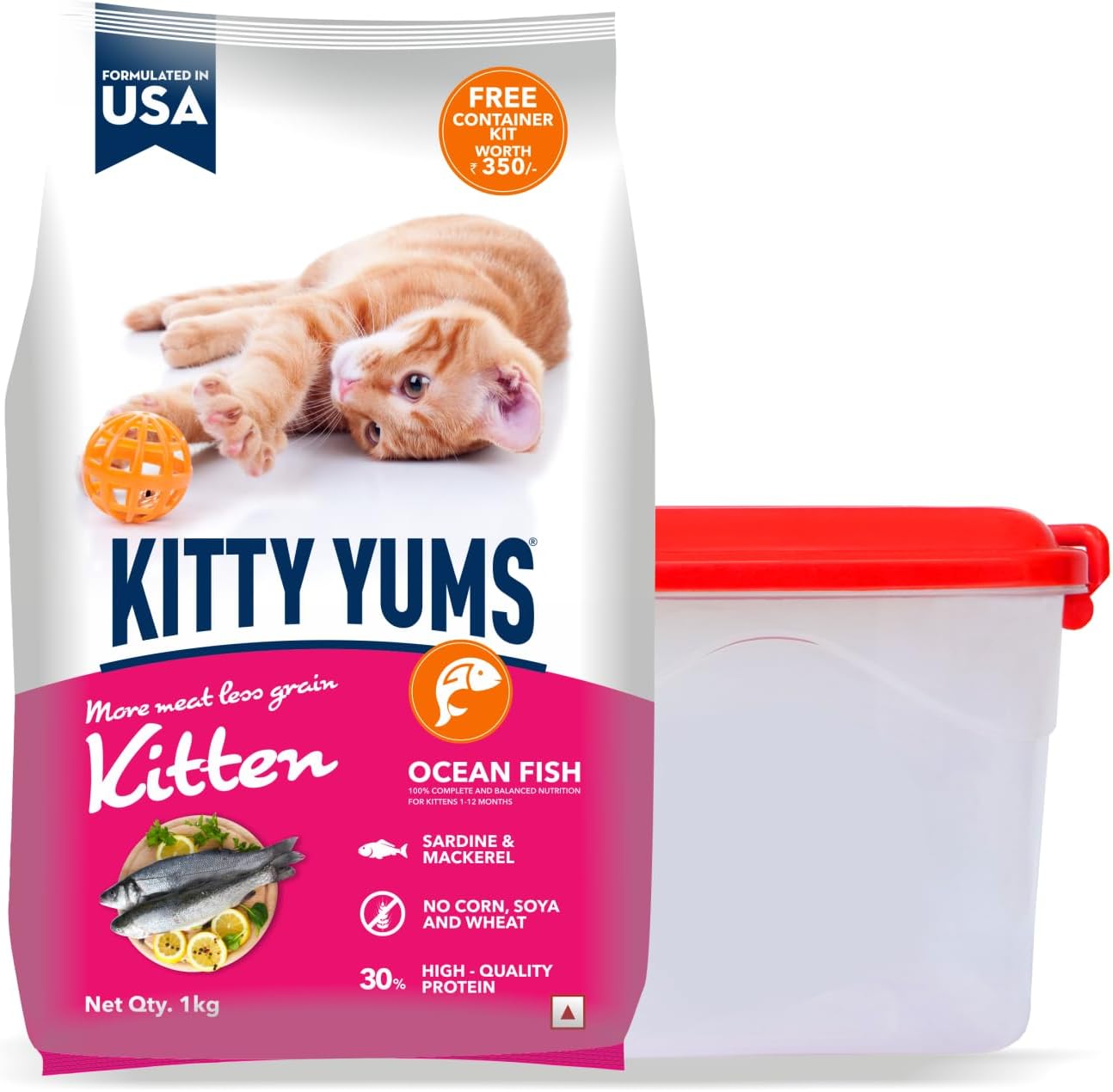 Kitty Yums Kitten (1-12 Months) Dry Cat Food Ocean Fish Flavour 1kg ...