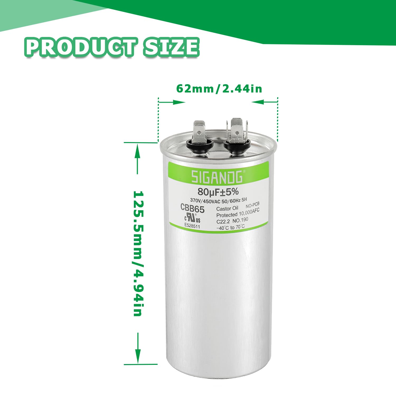 Snapklik.com : 80uF 80 MFD 370V Or 450V CBB65 Run Start Capacitor 80 uF ...