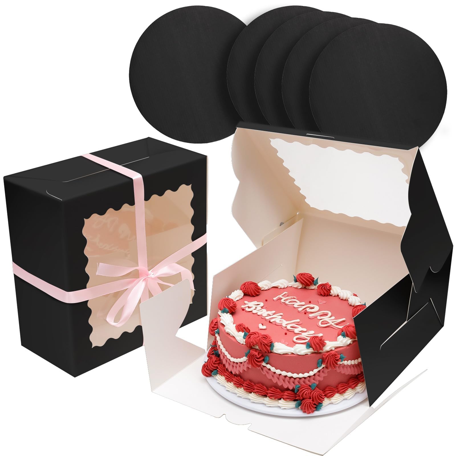 Gcardist 10x10x5 Inch Cake Box, 5 Sets Black Cake Box with Window 5 ...