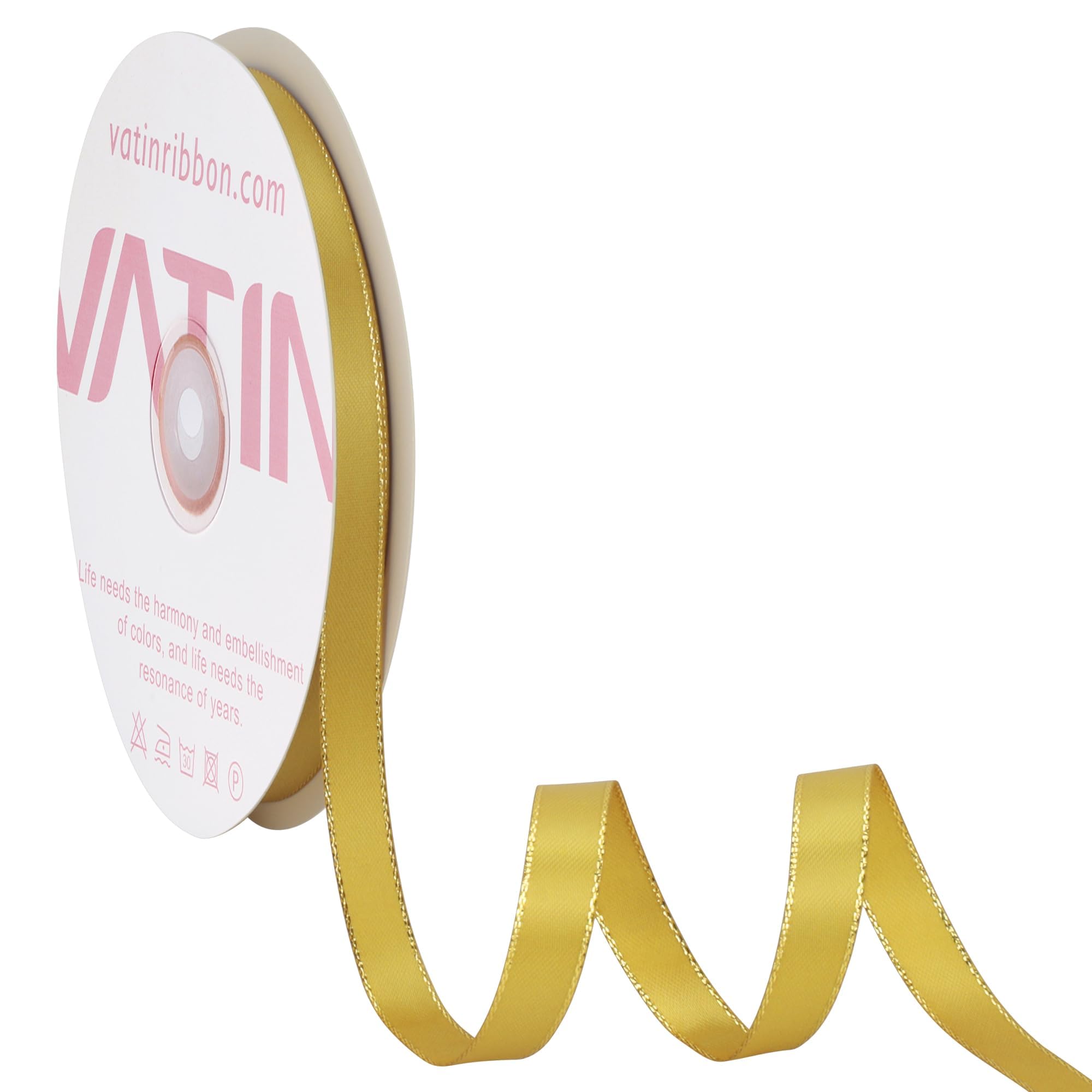 Snapklik.com : VATIN Double Faced Satin Ribbon 3/8 Inch Gold