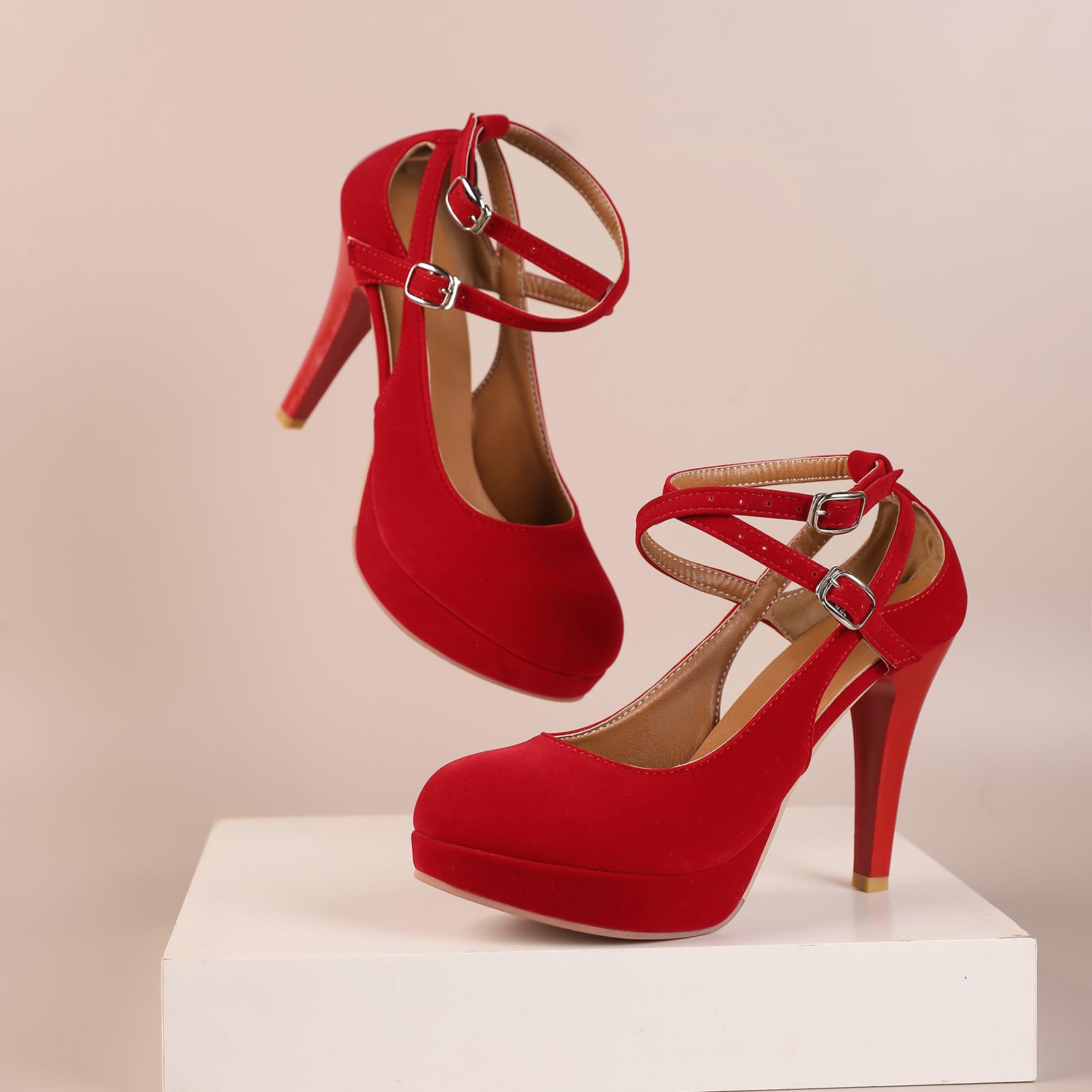 Snapklik.com : Red Strappy Heels For Women Closed Toe Platform High ...