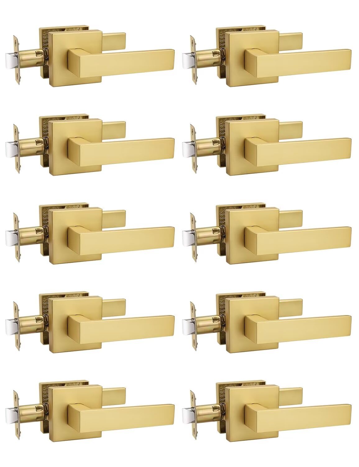 Tinewa 10 Pack Gold Keyless Square Levers Handles, Interior Passage ...