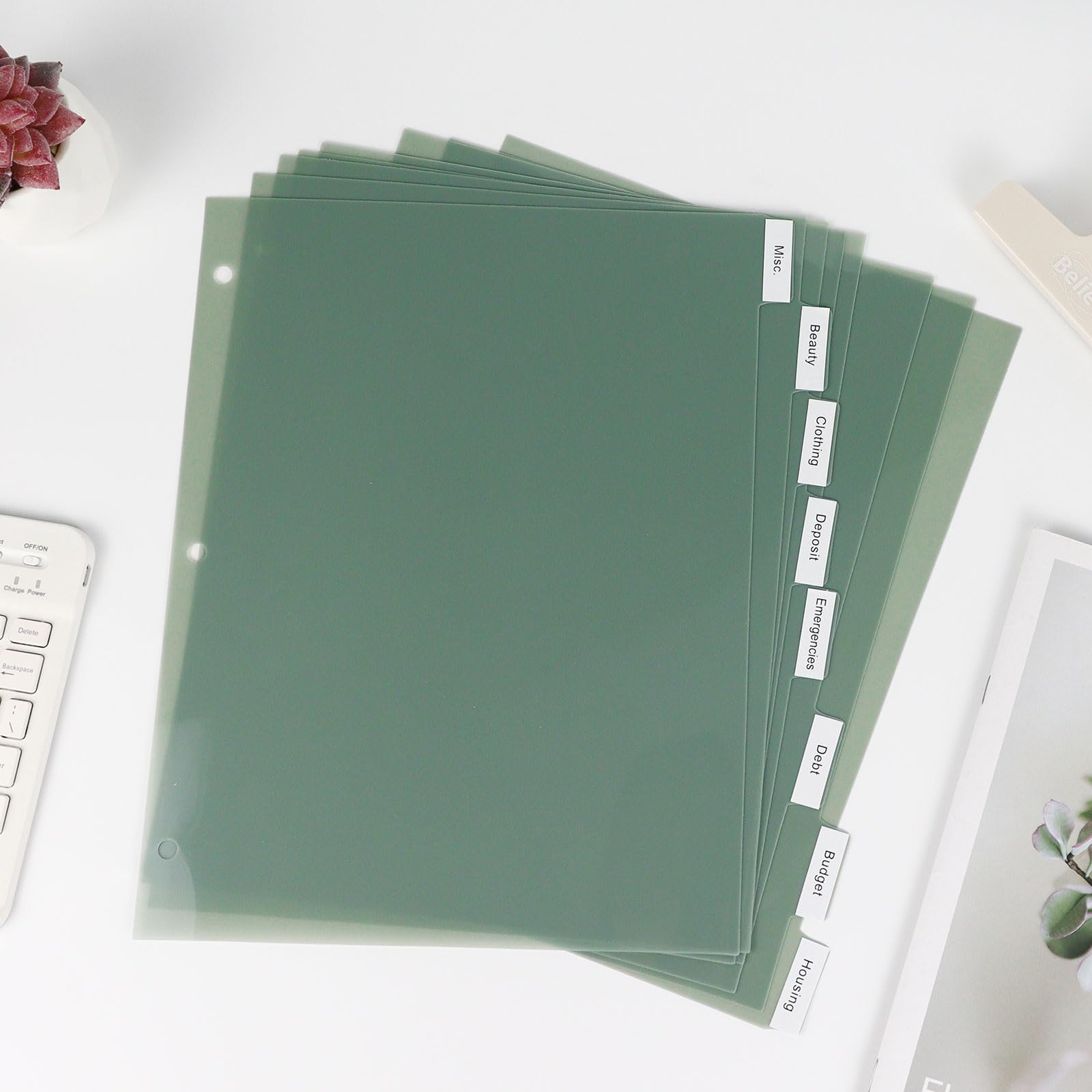 Snapklik.com : Koqye Dark Green 8-Tab Durable Plastic Dividers For 3 ...