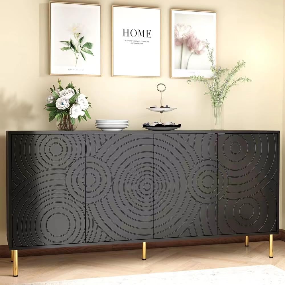 Wide Sideboard Buffet Cabinet with Ample Storage, Handle-Free Modern ...