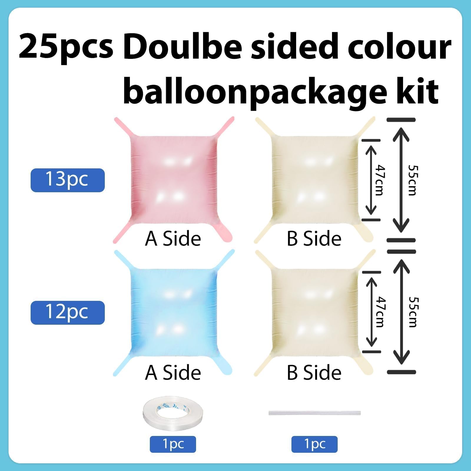 Snapklik.com : Matte Blue Pink And Beige Double Sided Square Foil Balloons Wall
