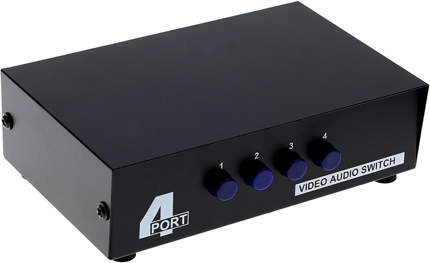 4-Way AV Switch RCA Switcher 4 in 1 Out Composite Video L/R Stereo ...