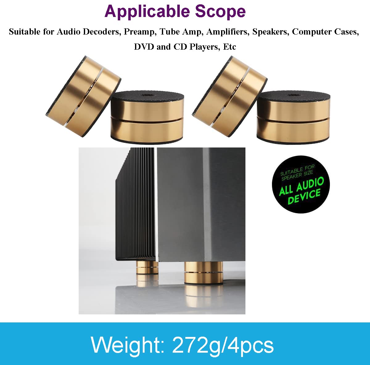 Audiocrast 4PCs HiFi Speaker Stand Feet Shock Absorber Pads IF4023G Gold Isolation Feet 40×23mm ...