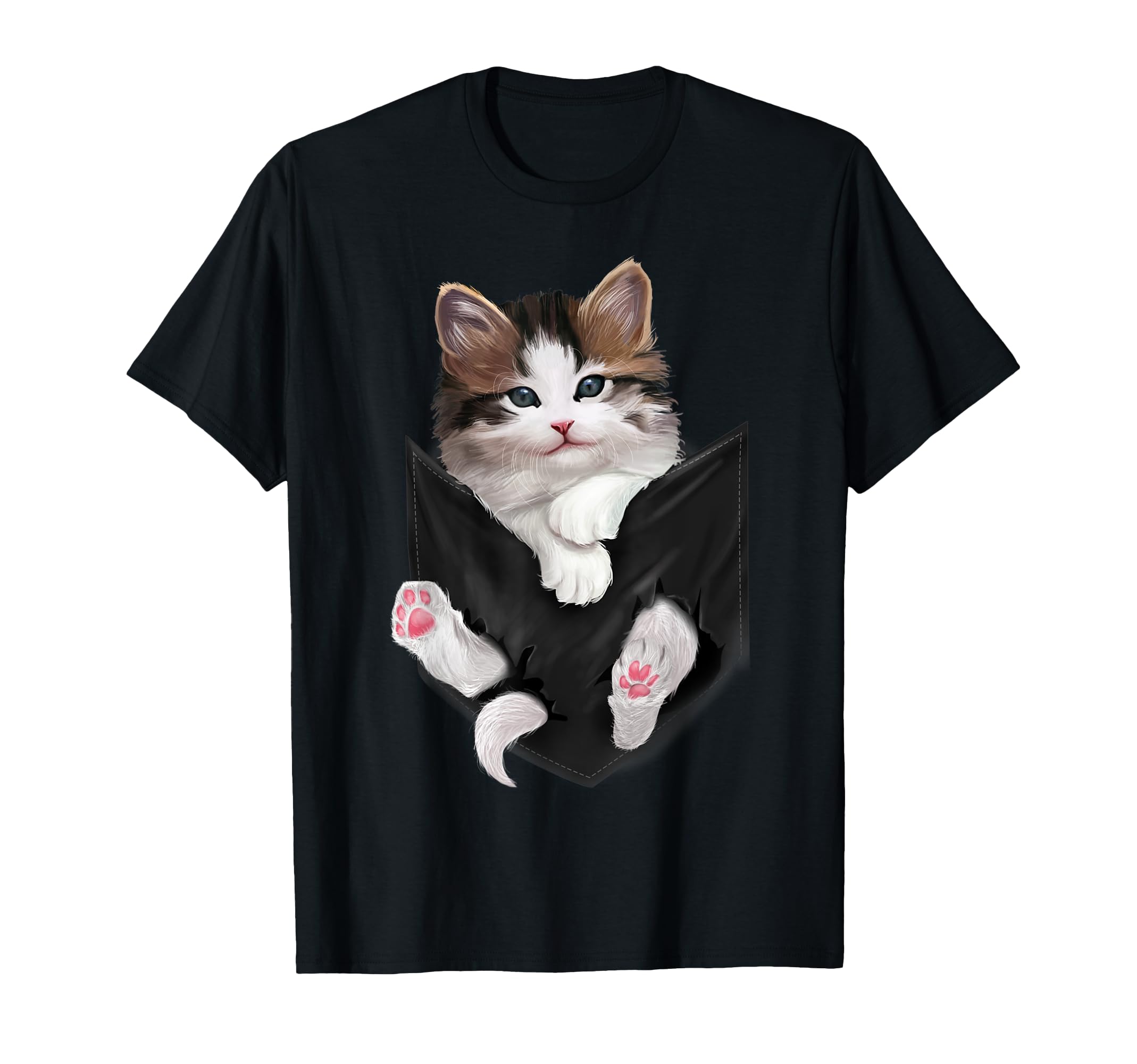 Amazon.com: Cute White Kitty in Pocket T-Shirt Cats Tee Shirt Gifts T ...
