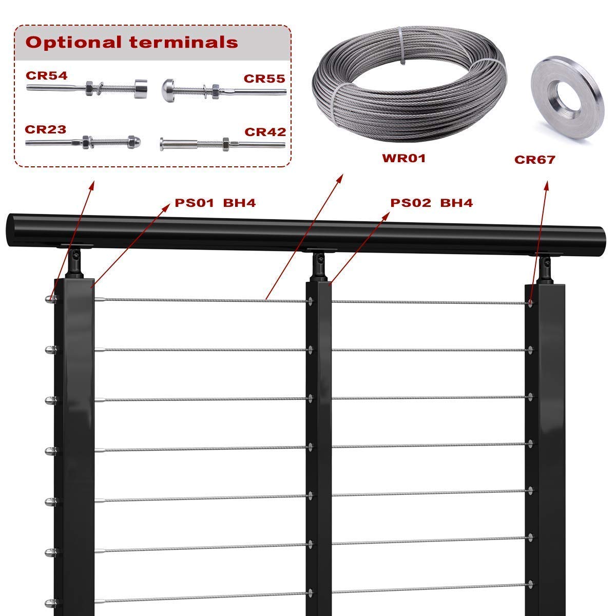 (similar)Muzata Cable Railing Post Square 42”x2”x2” Stainless Steel ...