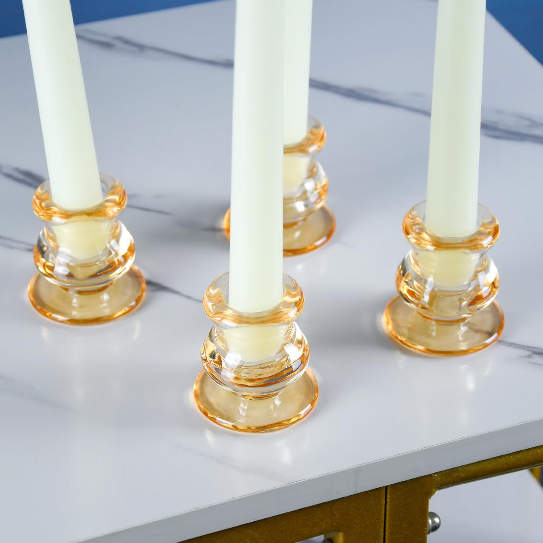 Snapklik.com : Amber Glass Candlestick Holders, Set Of 4 Taper Candle ...