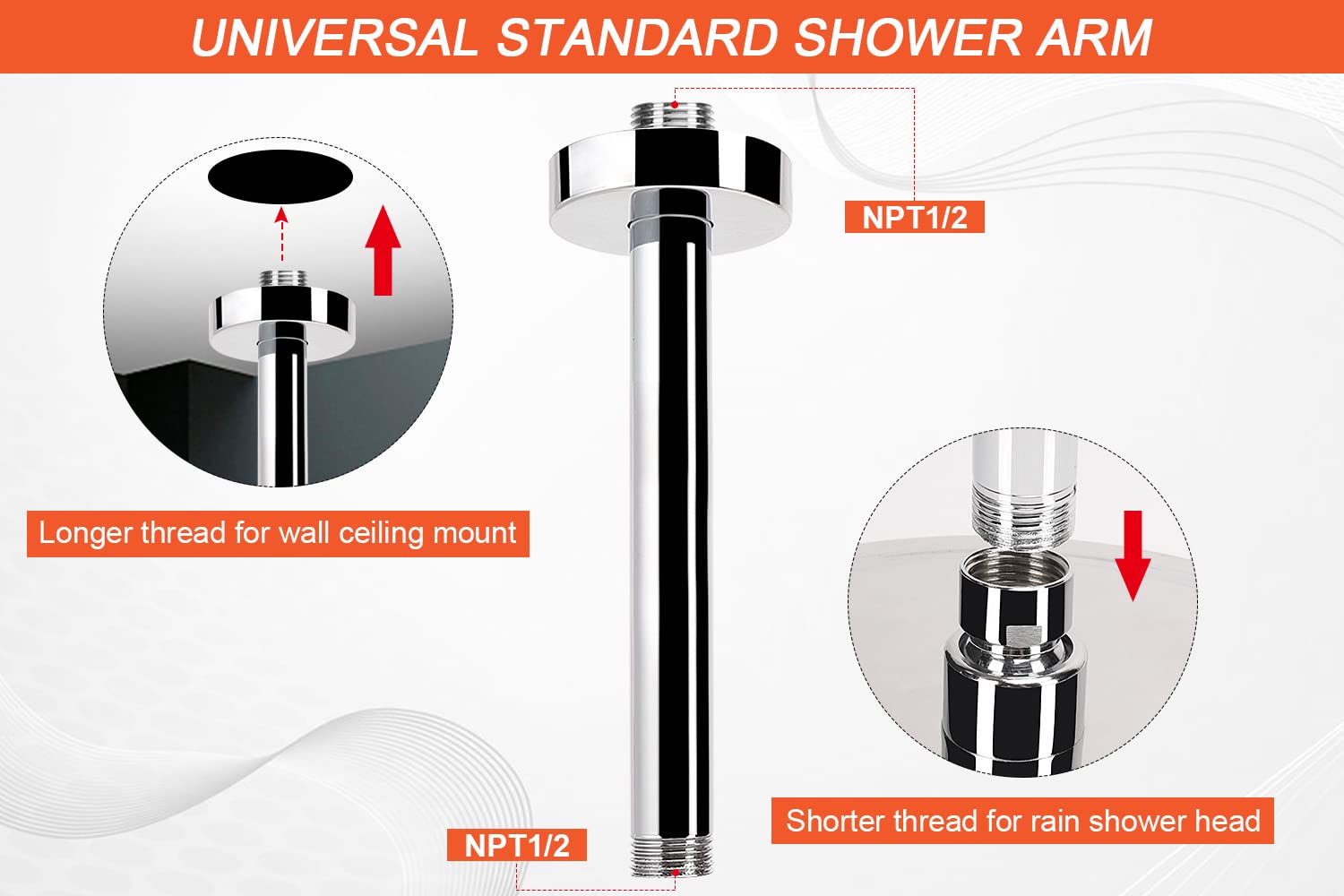 Snapklik.com : HarJue Ceiling Mounted Shower Arm, Rain Shower Extension Arm