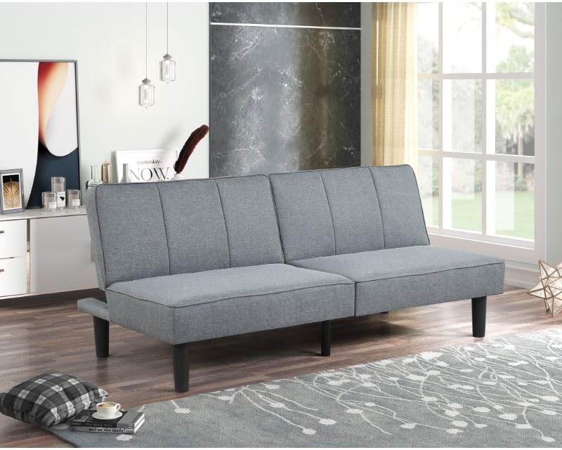 Amazon.com: UKII Mainstays Studio Futon, Gray Linen Upholstery ...