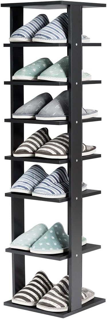Mondeer Tall Shoe Rack, 7-Tier Slim Shoe Shelf, Wooden Narrow ...