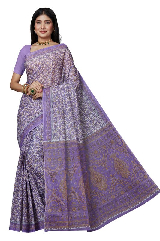 SHANVIKA Women's Pure Cotton Floral Print Saree Without Blouse Piece ...
