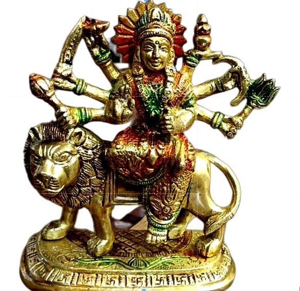 Buy Amazon Brand – SHC Brass Maa Durga Idol Sitting On Lion Ma Sherwali ...