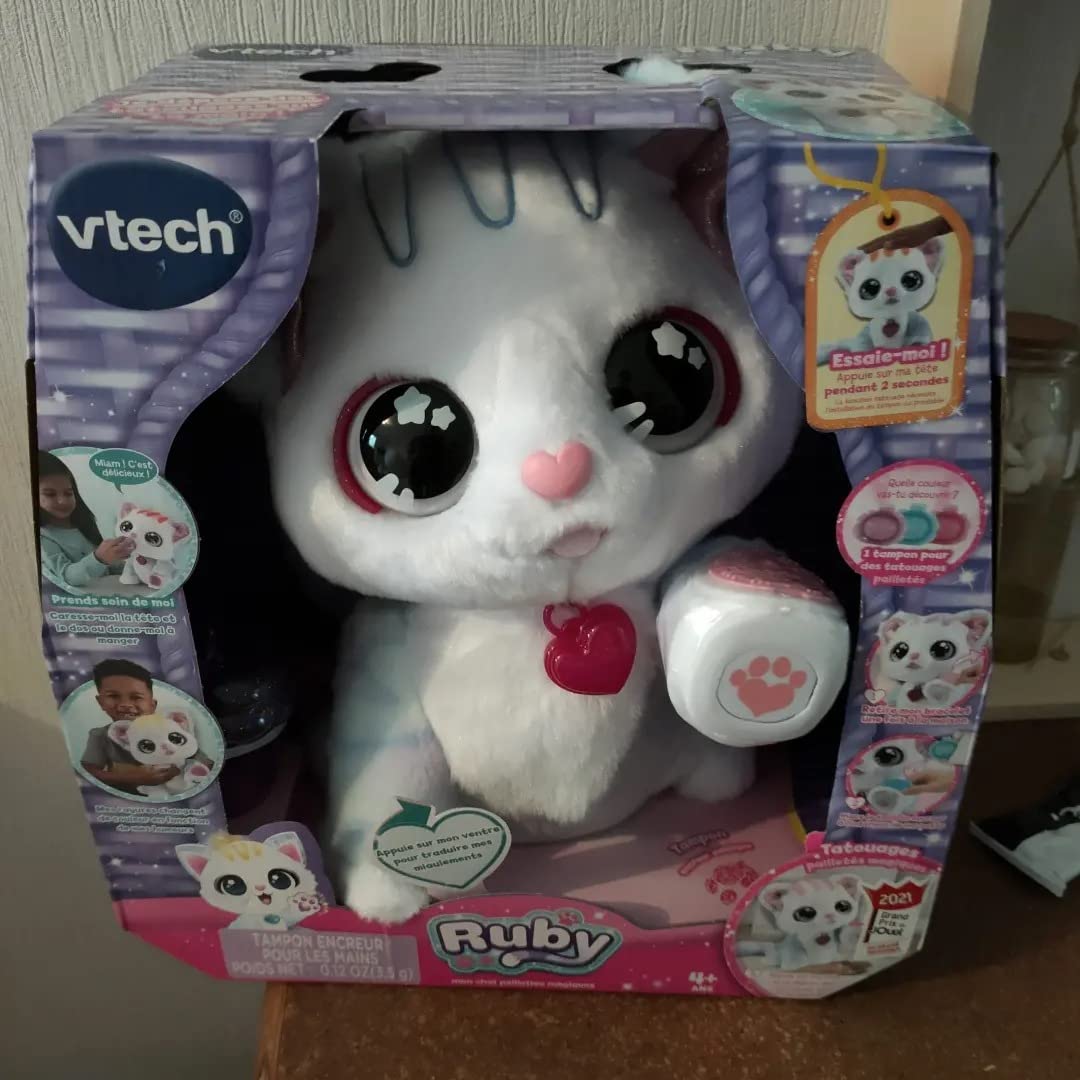 VTech - Ruby, Mon Chat Paillettes Magiques, Peluche Interactive – Dés 3 ...