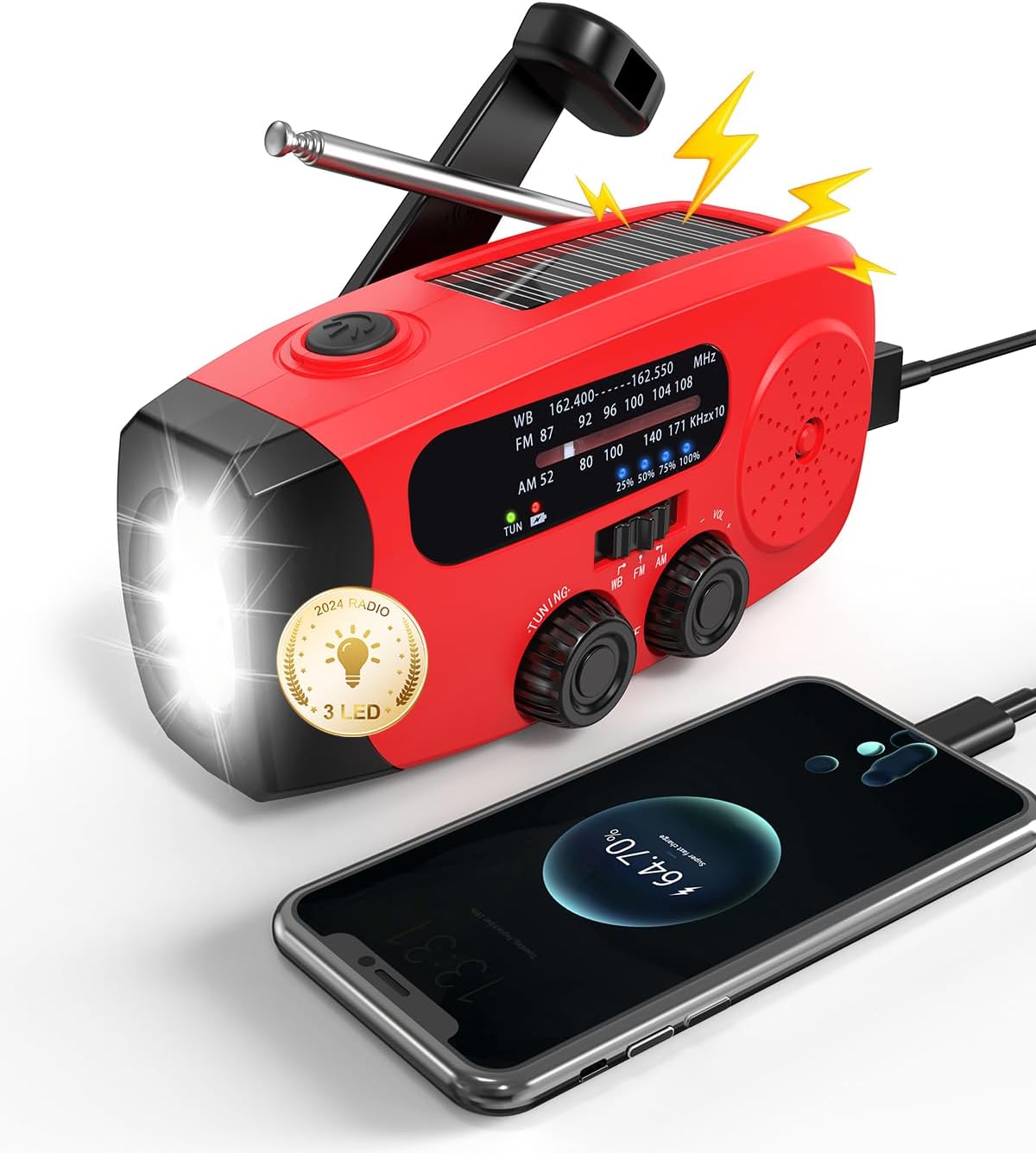 Amazon.com: Upgraded Emergency Solar Weather Radio Hurricane Supplies ...