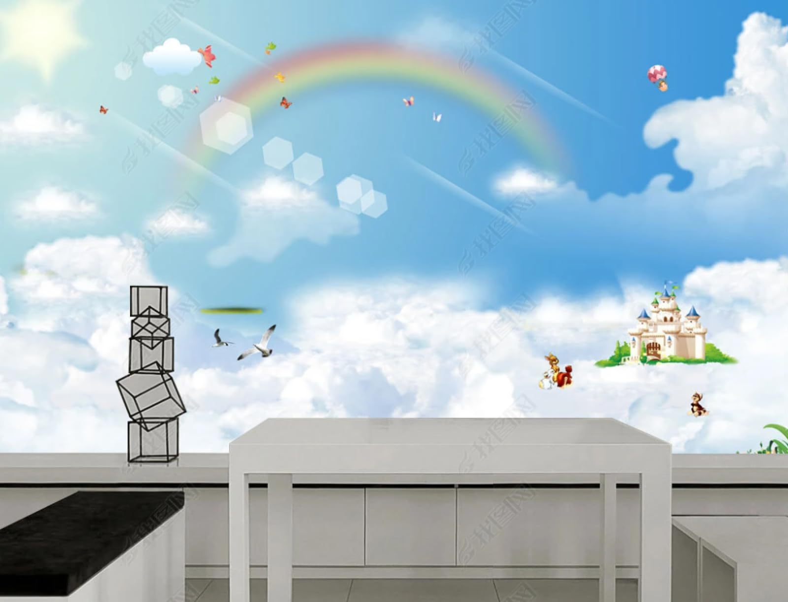 Witte Wolk Clipart Cartoon Luchtballon Witte Wolk Berg Kinderkamer
