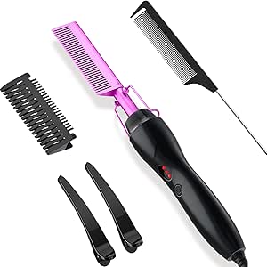Peigne Cheveux,Peigne Chauffant - Peigne Lissant 2 en 1 Fer à Lisseur Peigne Afro Peigne Lisseur ...