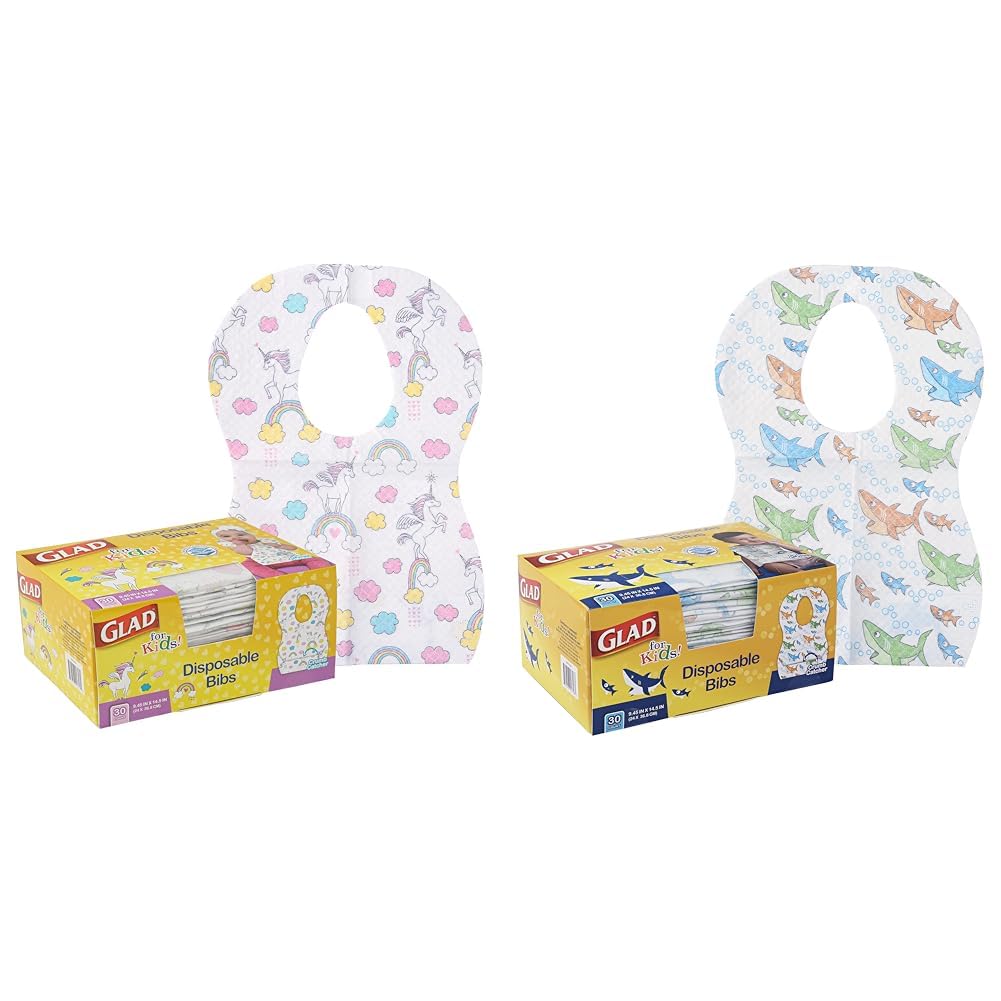 Amazon.com: Glad for Kids Disposable Paper Bibs Bundle: Unicorn and ...