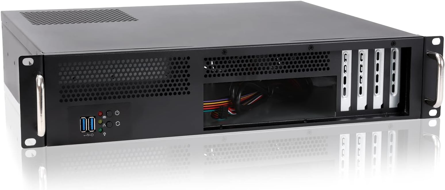 RackChoice 2U Micro ATX Compact Rackmount 2 x 5.25 Châssis Support ATX PS2 PSU avec ventilateur ...