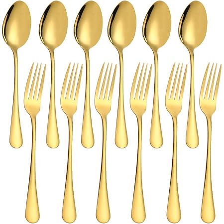 Amazon.com | Set of 12, Gold Plated Stainless Steel Dinner Forks and ...