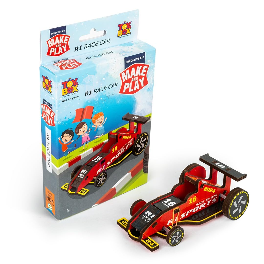 TOYSBOX Make & Play R1 Race Car MDF Wooden Model Making Toy Vehicle DIY ...