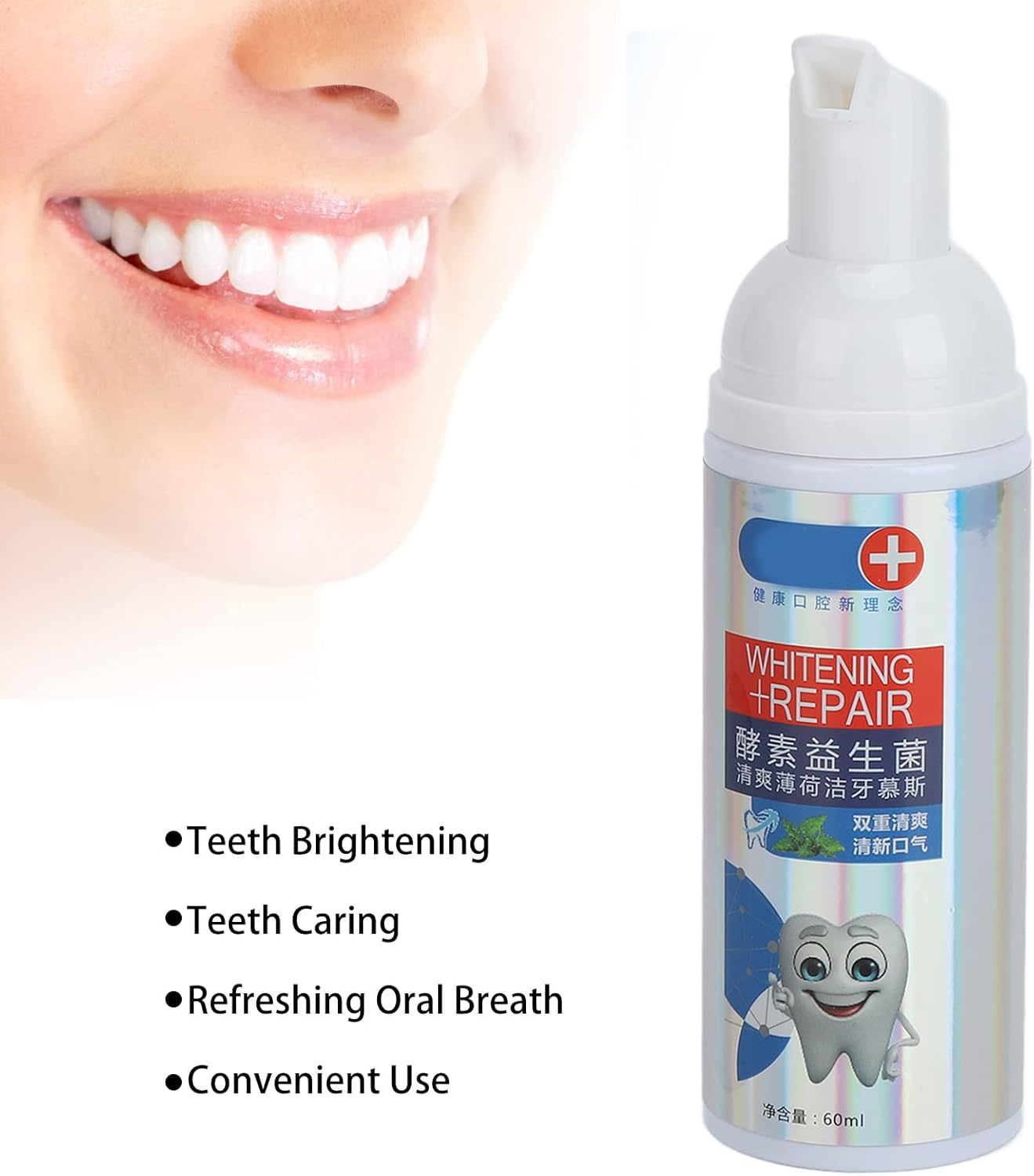 Foam Toothpaste 60ml Whitening and Repairing Mousse Toothpaste Mint ...