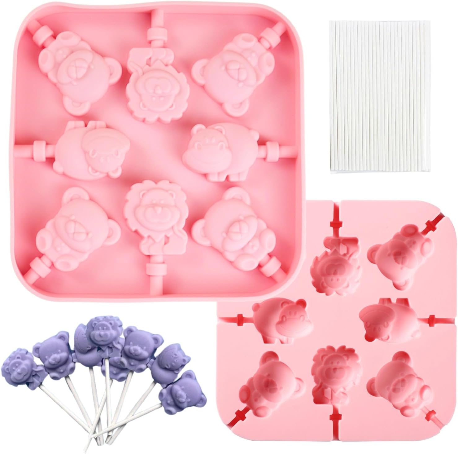 Amazon.com: 8-Cavity Silicone Lollipop Molds, Sucker Molds, 3D Bear ...