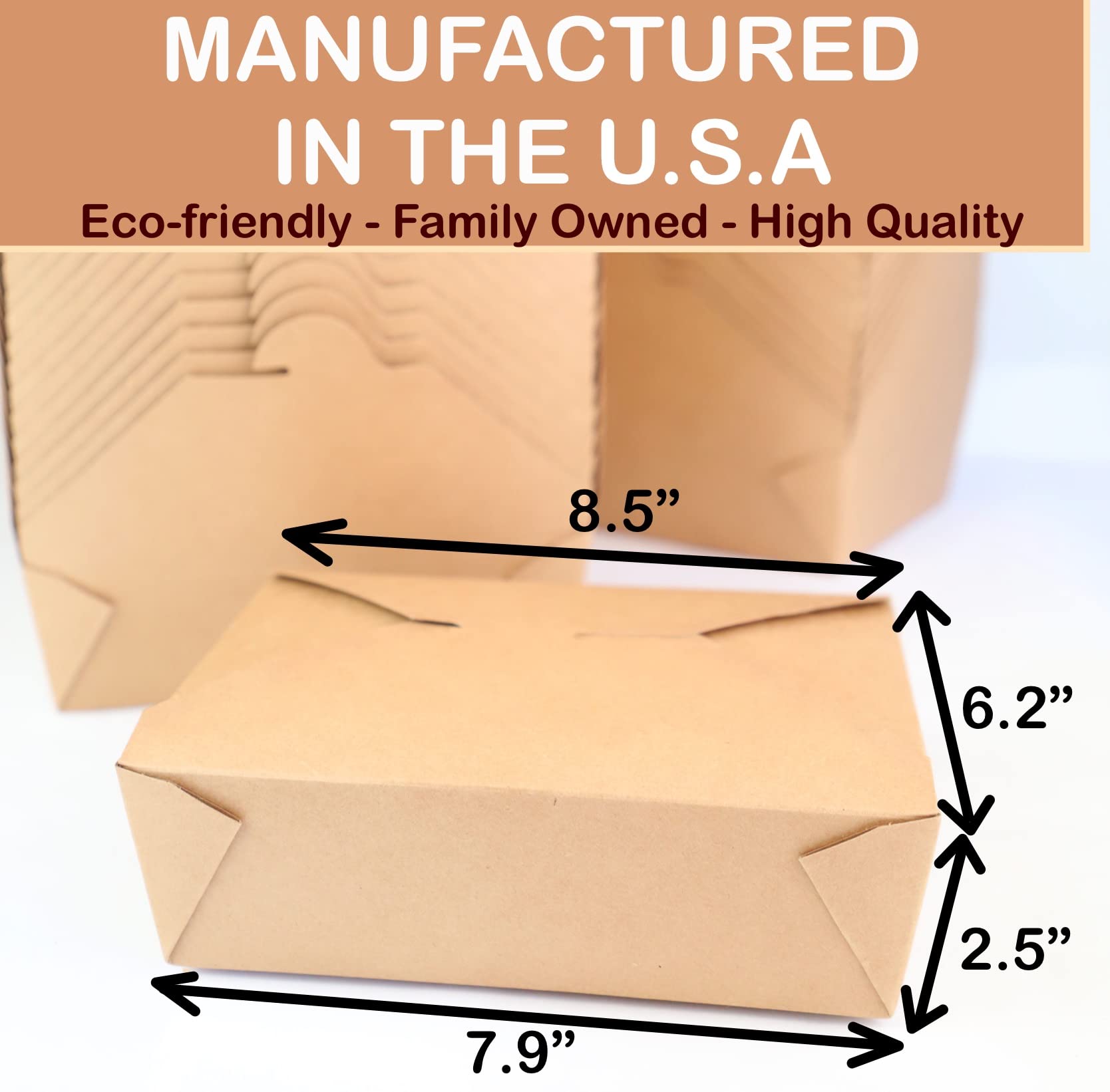 [50 Pack] Kraft Paper Takeout Boxes - Disposable Food Containers for ...